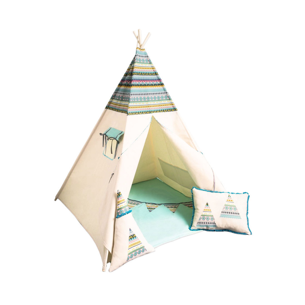 Tipi tent Indian, set met zachte mat, twee kussens - Cozydots.com